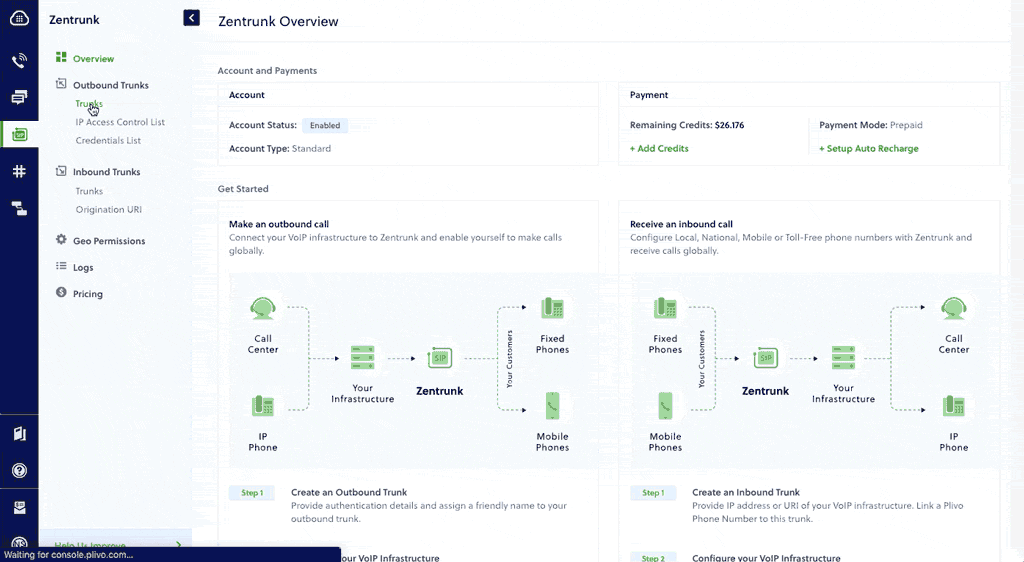 Zentrunk Quickstart Guide | Plivo Zentrunk Quickstart Guide | Plivo